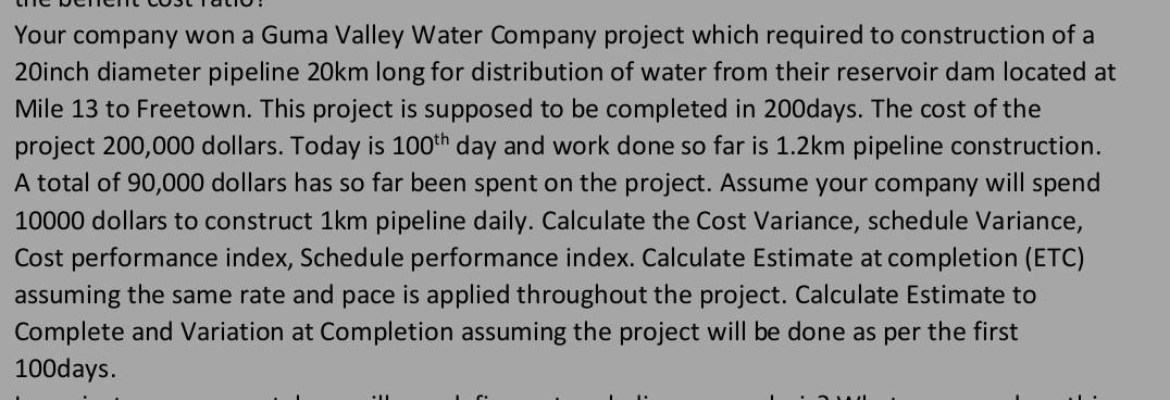 Solved Your company won a Guma Valley Water Company project | Chegg.com