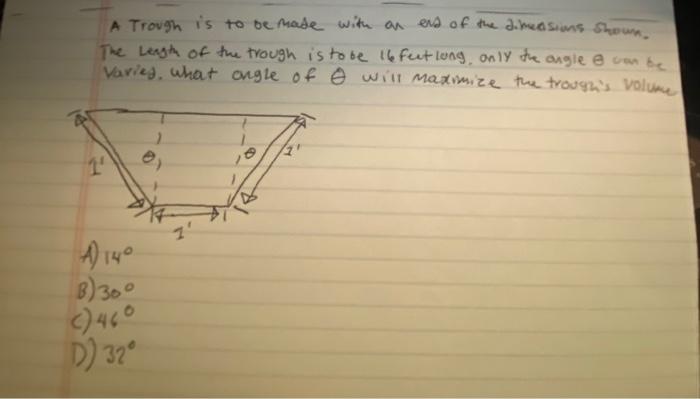 Solved A Trough is to be made with an end of the dimensions | Chegg.com
