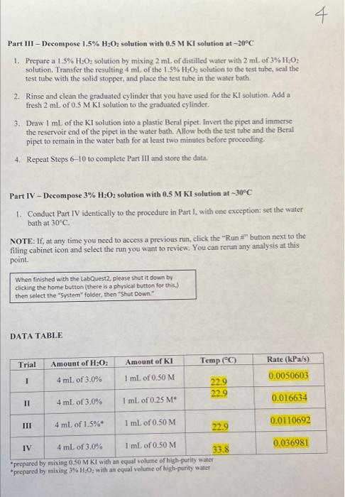 Solved Kinetics of the Decomposition of Hydrogen Peroxide | Chegg.com