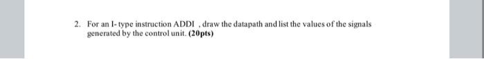 Solved 2. For an I-type instruction ADDI draw the datapath | Chegg.com