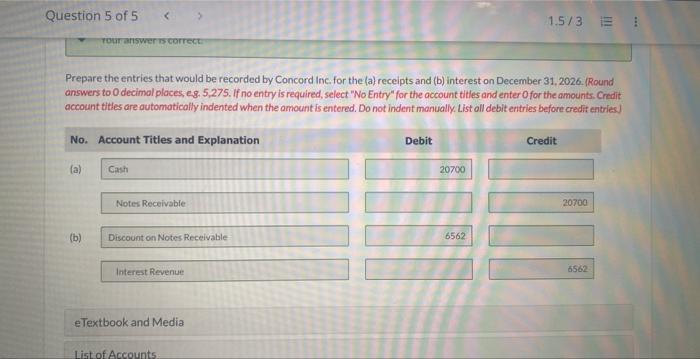 Solved On December 31, 2025, Concord Inc. rendered services | Chegg.com