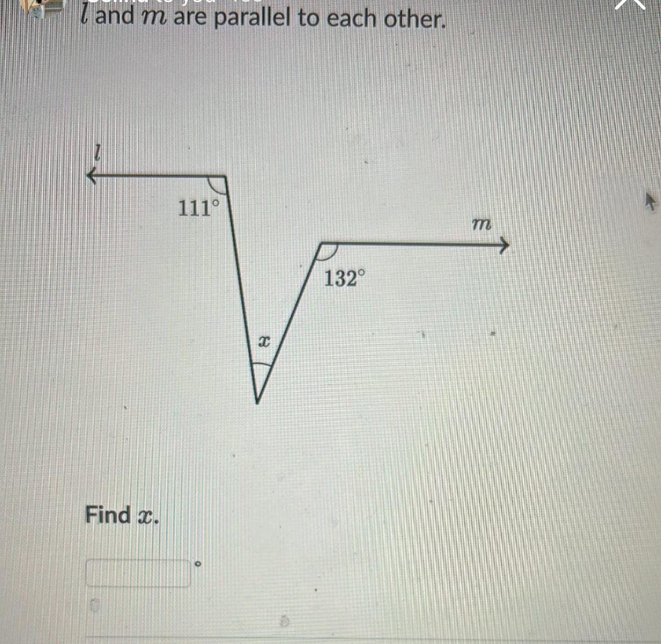Solved l ﻿and m ﻿are parallel to each other.Find x. | Chegg.com