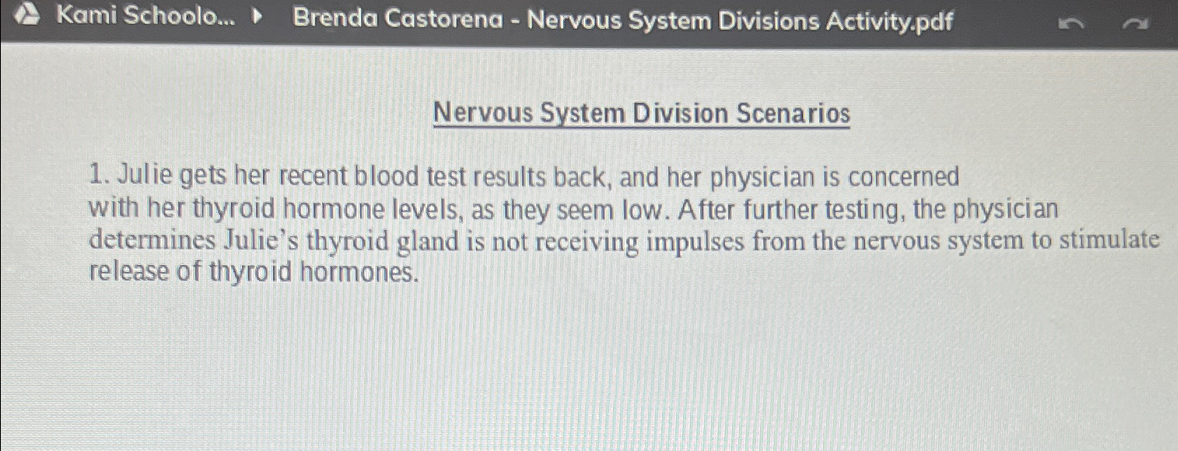 Solved Kami Schoolo...Brenda Castorena - ﻿Nervous System | Chegg.com