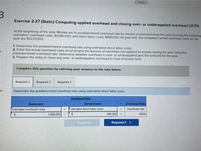 Solved 13 Exercise 2-27 (Static) Computing applied overhead | Chegg.com Solved 13 Exercise 2-27 (Static) Computing applied overhead | Chegg.com