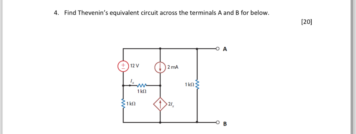 Solved Find Thevenin's equivalent circuit across the | Chegg.com