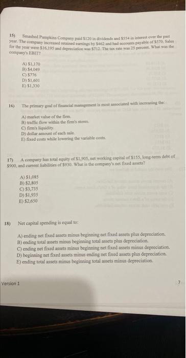 Solved 15) Smashed Pamplins Company paid 5120 is dolSendr | Chegg.com