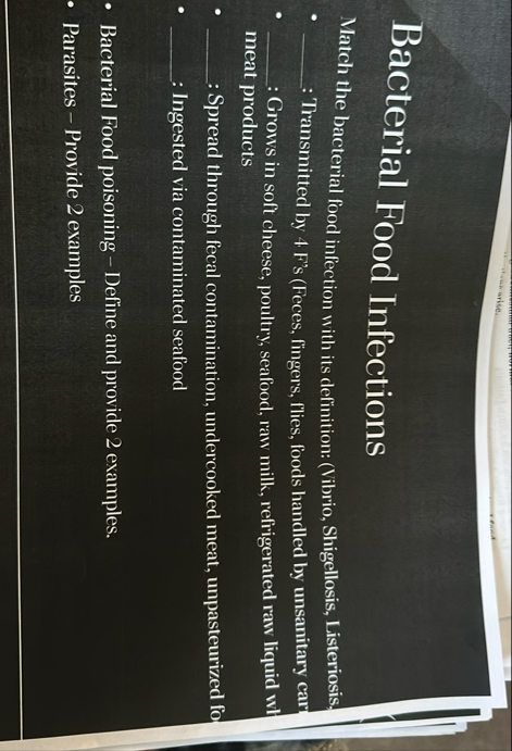 Solved Bacterial Food InfectionsMatch the bacterial food | Chegg.com