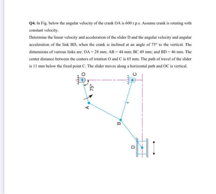 Solved Q4. In Fig. below the angular velocity of the crank | Chegg.com