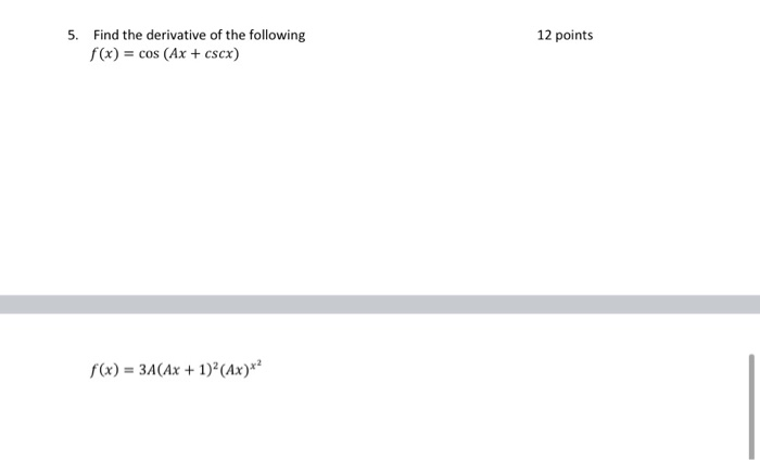 Solved 12 points 5. Find the derivative of the following | Chegg.com