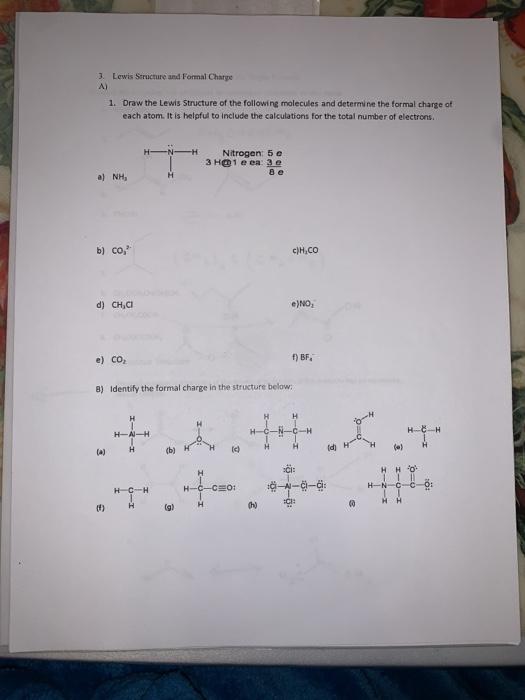 Solved 3. Lewis Structure and Formal Charge A) 1. Draw the | Chegg.com