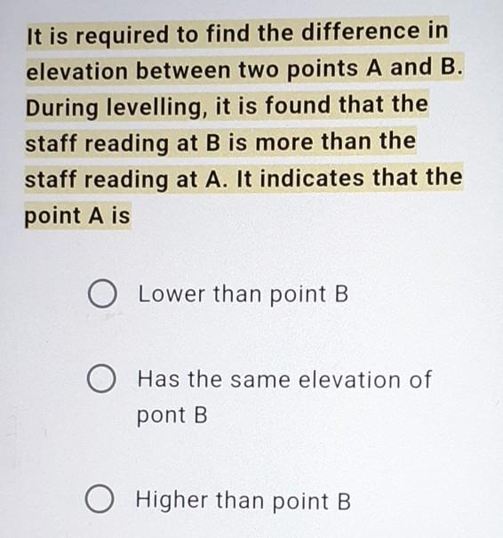 Solved It is required to find the difference in elevation | Chegg.com