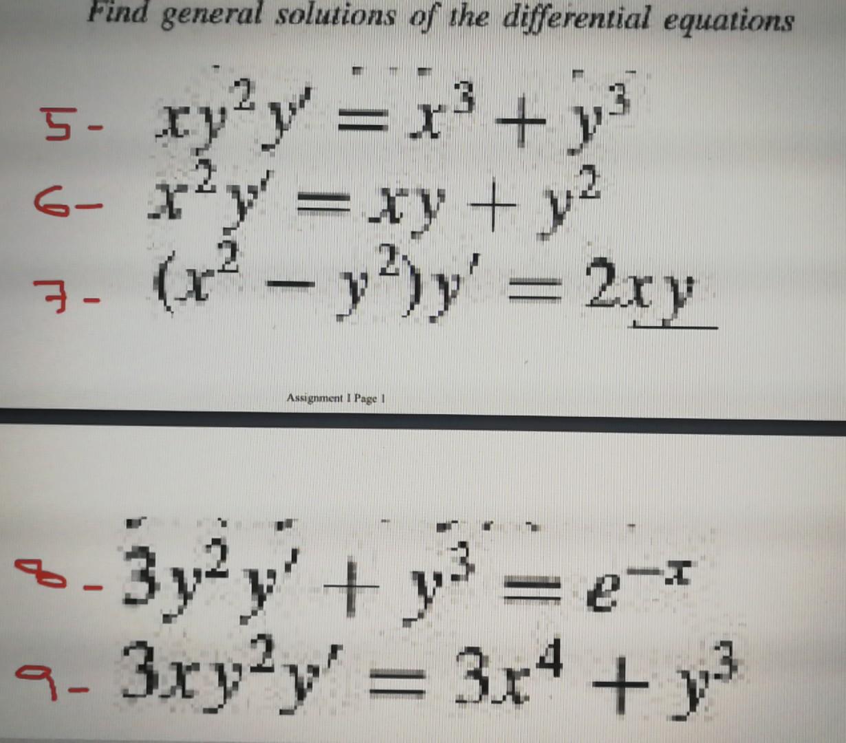 Solved Find general solutions of the differential equations | Chegg.com