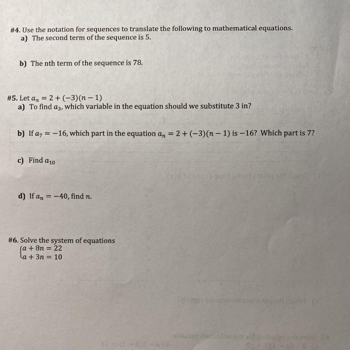 Solved #4. Use the notation for sequences to translate the | Chegg.com