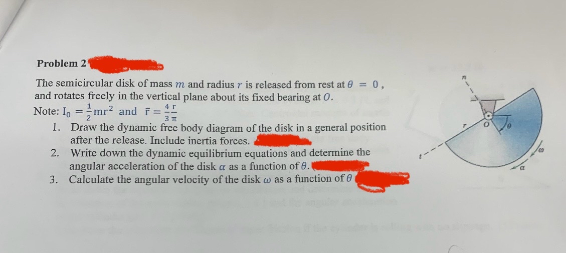 Solved Problem 2The semicircular disk of mass m ﻿and radius | Chegg.com