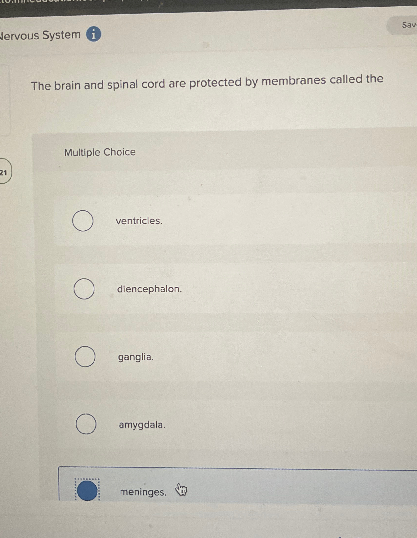 Solved Jervous SystemSavThe brain and spinal cord are | Chegg.com