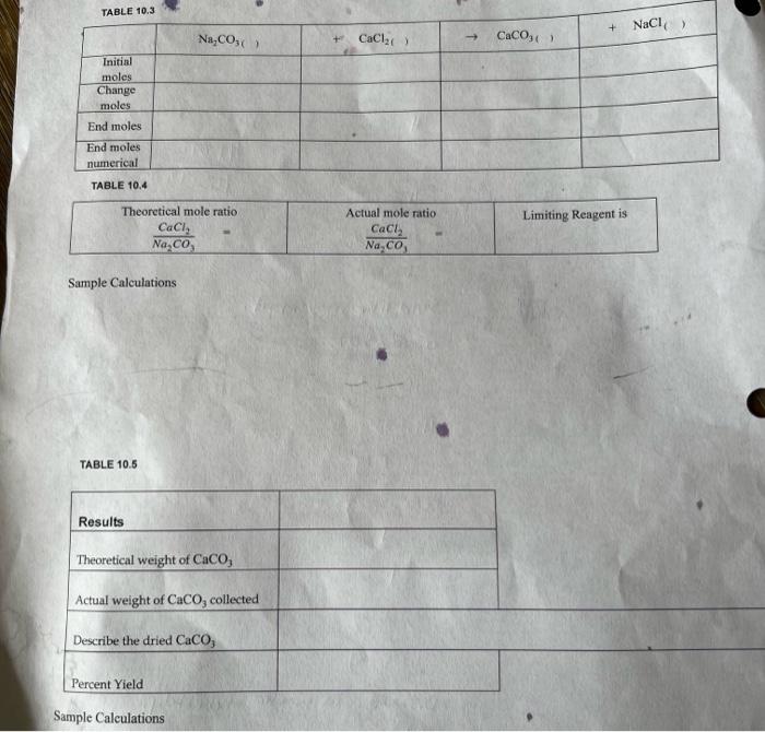 Solved Data TABLE 10.4 Sample Calculations TABLE 10.5 | Chegg.com