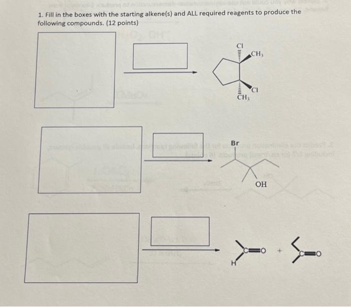 Solved 1. Fill in the boxes with the starting alkene(s) and | Chegg.com