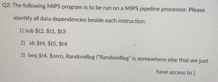 Solved Q2: The following MIPS program is to be run on a MIPS | Chegg.com