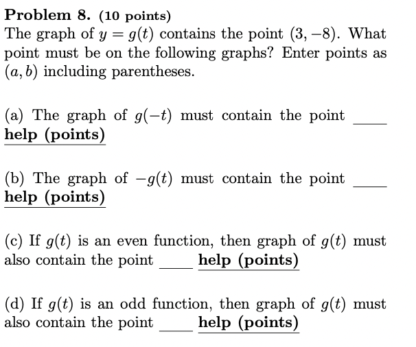 Solved Problem 8. (10 ﻿points)The graph of y=g(t) ﻿contains | Chegg.com
