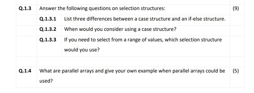 Solved Q.1.1 In your own words, explain how arrays are | Chegg.com