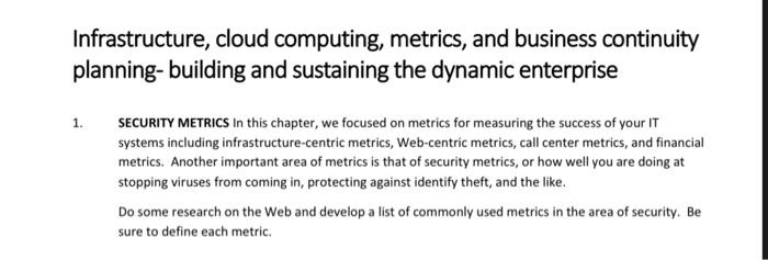 Solved Infrastructure, cloud computing, metrics, and | Chegg.com