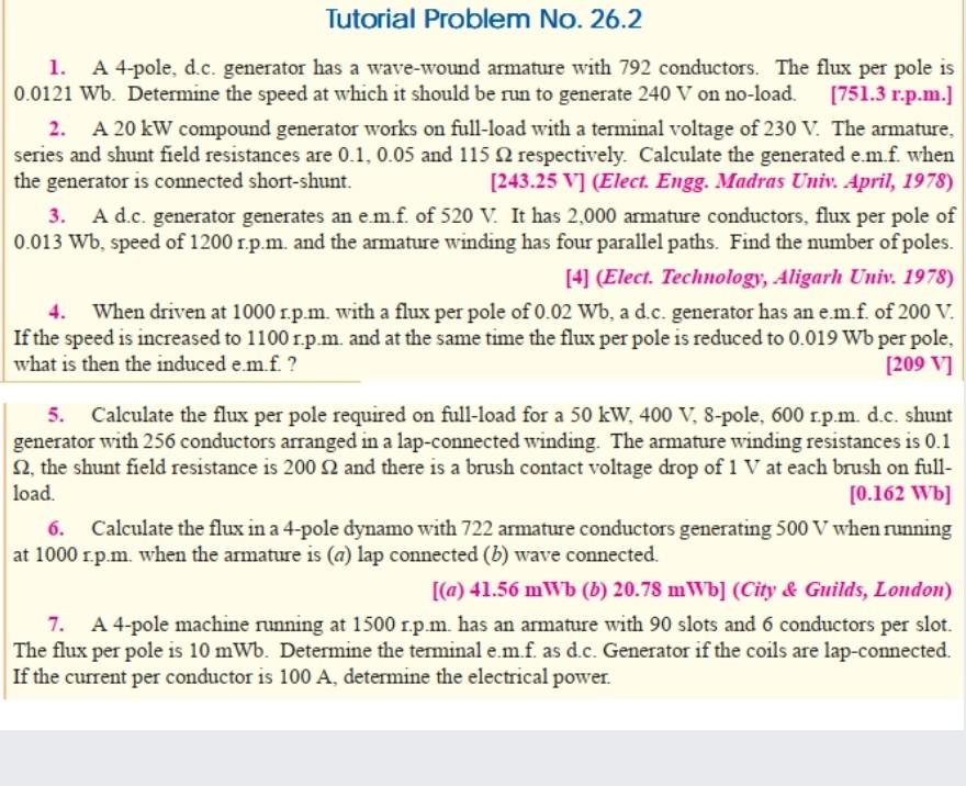 Solved Tutorial Problem No. 26.2 1. A 4-pole, d.c. generator | Chegg.com