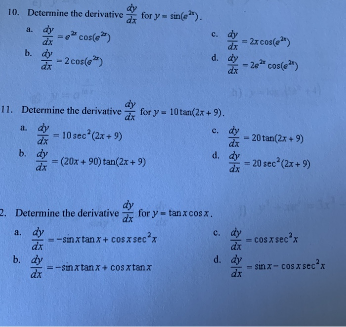 Solved 7. Determine the derivative dx a. dy c. = 5 cos(2x - | Chegg.com