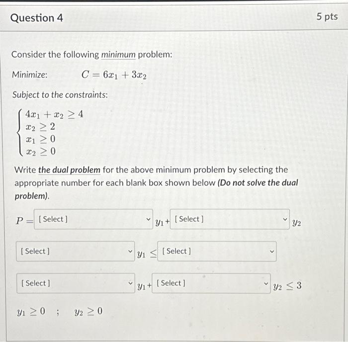 Question 4 Consider the following minimum problem: | Chegg.com