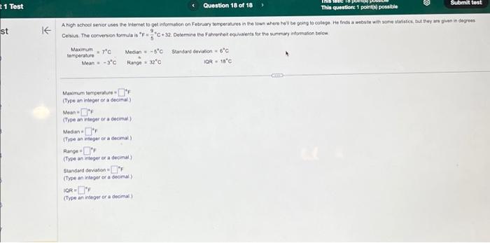 Solved t 1 Test st Maximum temperature = 7°C Mean = -3°C K A | Chegg.com