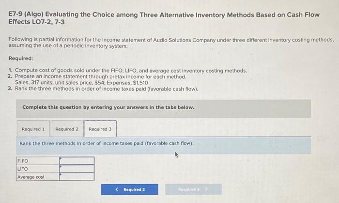 Solved E7-3 (Algo) Inferring Missing Amounts Based on Income | Chegg.com
