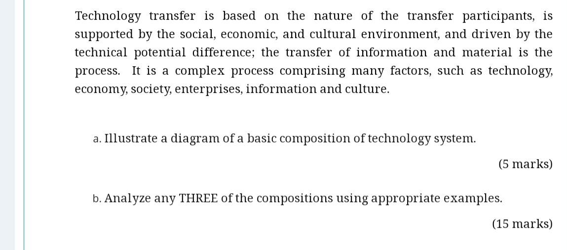 Solved Technology transfer is based on the nature of the | Chegg.com