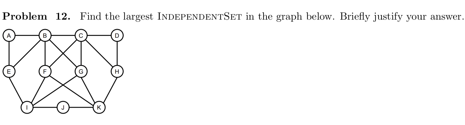 Solved Problem 12. ﻿Find the largest IndePEndentSet in the | Chegg.com