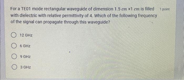 Solved For a TE01 mode rectangular waveguide of dimension | Chegg.com