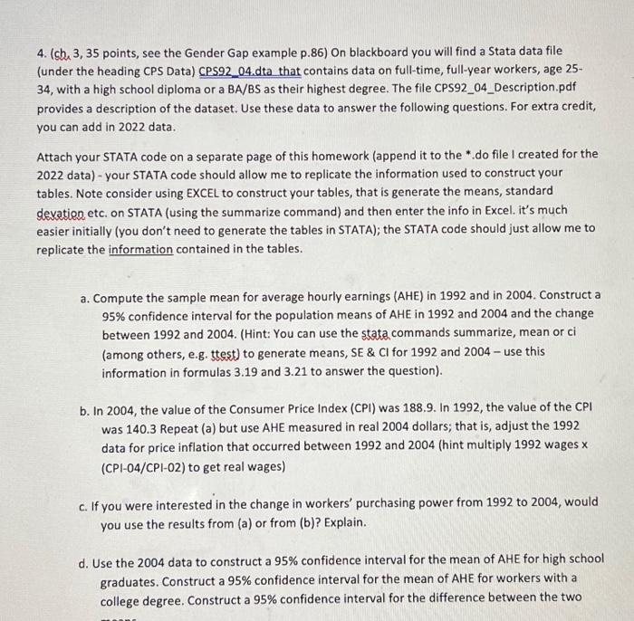 ch 3, 35 points, see the Gender Gap example p.86) On | Chegg.com