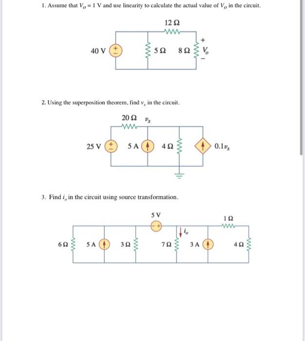 Solved 1. Assume that Vo = 1 V and use linearity to | Chegg.com