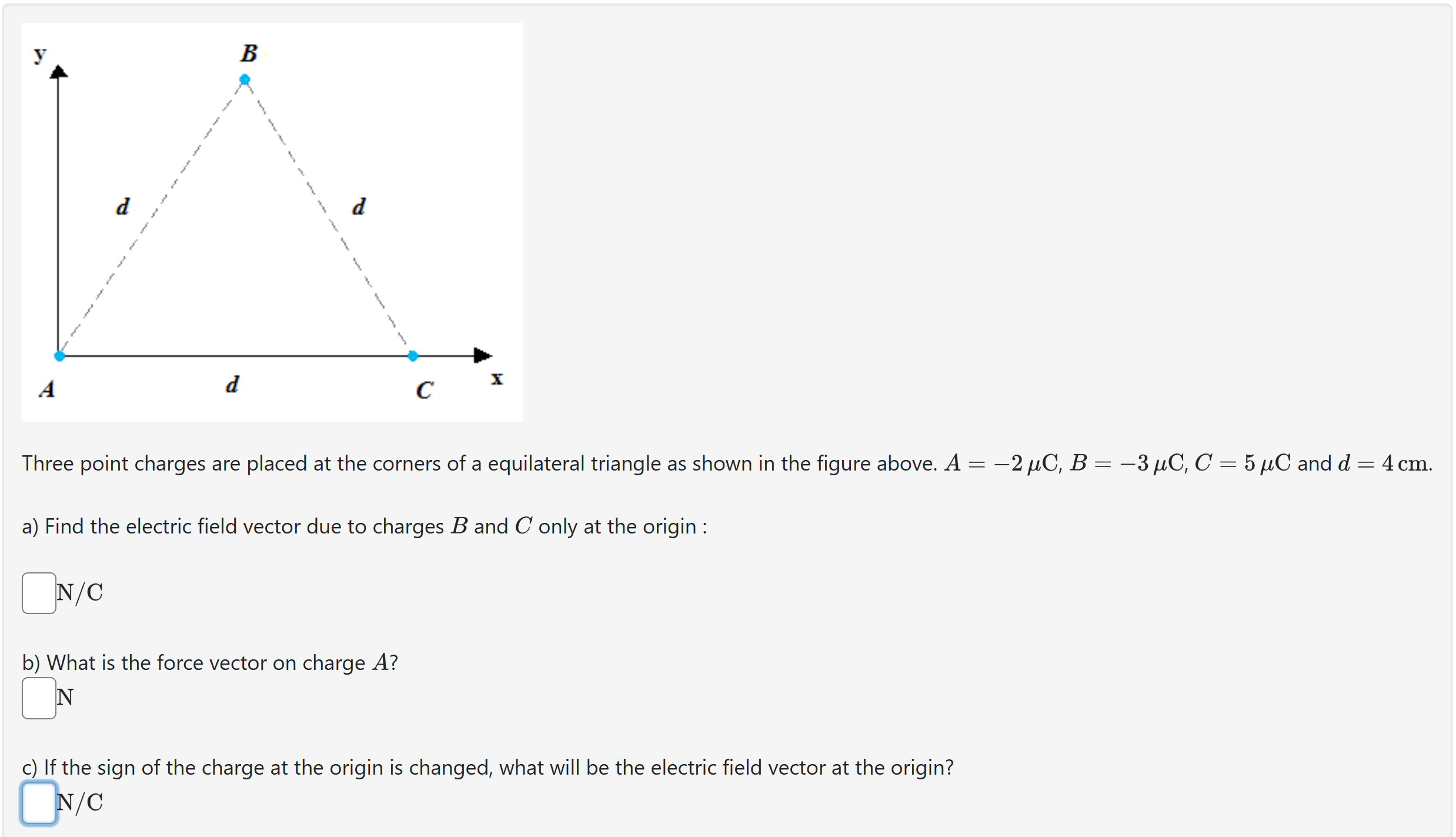 Solved Three point charges are placed at ﻿the corners of ﻿a | Chegg.com