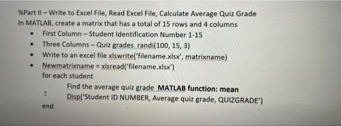 Solved Quiz Grades Use MATLAB to create a matrix that has on | Chegg.com