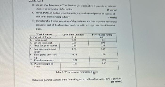 a) Explain what Predetermine Time Standard (PTS) is | Chegg.com