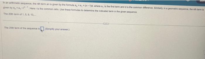 Solved In an arthmetic sequence, the nth lerm an is given by | Chegg.com