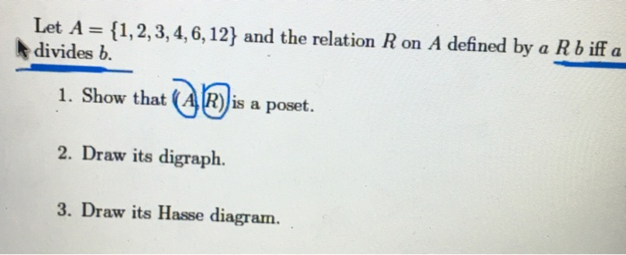 Solved Let A = {1,2,3,4,6, 12} and the relation R on A | Chegg.com