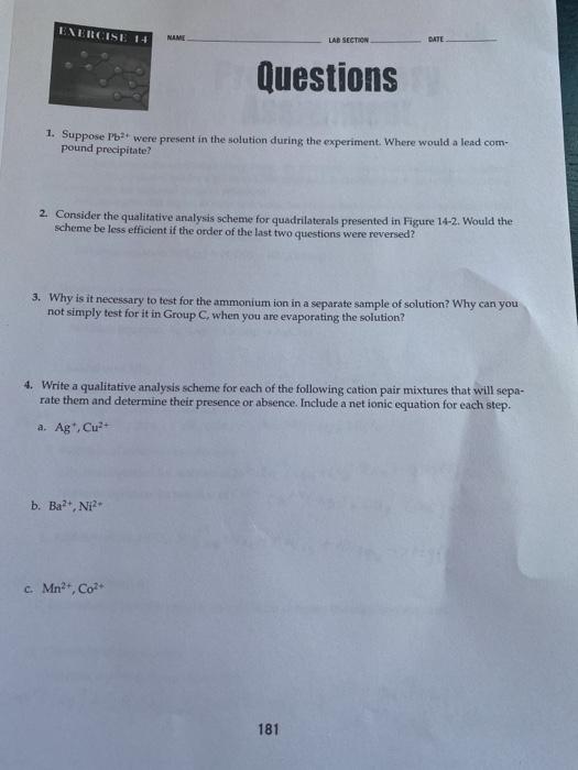Solved EXERCISE 14 NAME LAB SECTION DATE Questions 1. | Chegg.com