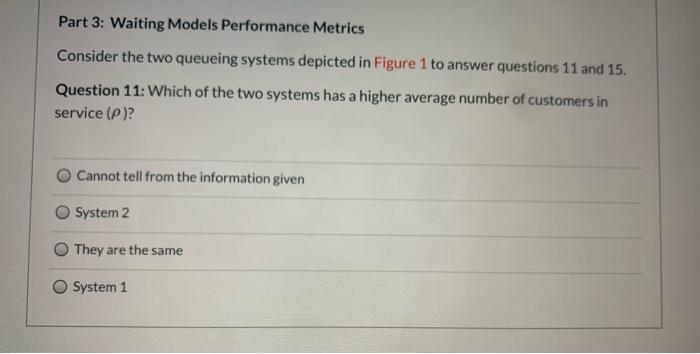 Solved Part 3: Waiting Models Performance Metrics Consider | Chegg.com