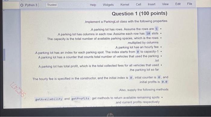 Solved Implement a ParkingLot class with the following | Chegg.com