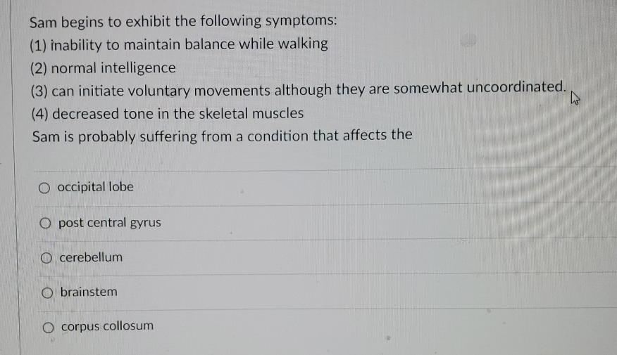 Solved Sam begins to exhibit the following symptoms:(1) | Chegg.com