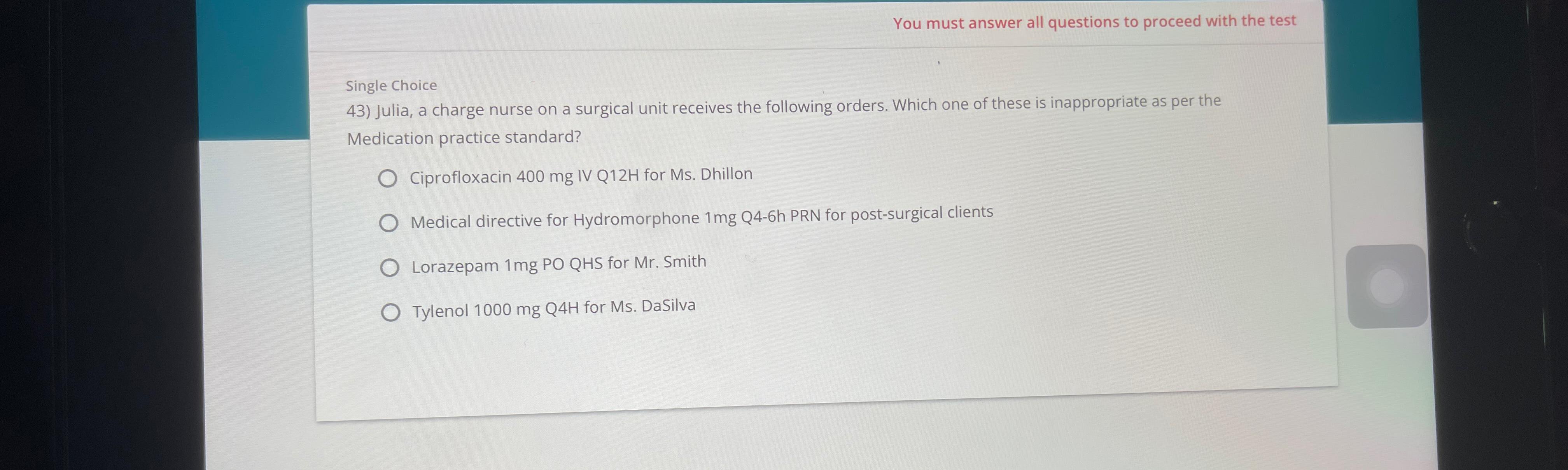Solved You must answer all questions to proceed with the | Chegg.com
