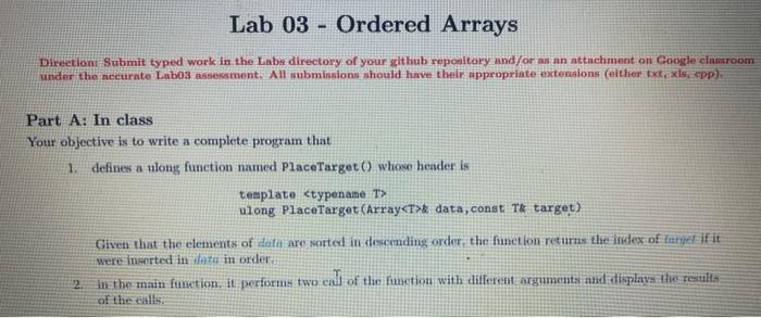 Solved Lab 03 Ordered Arrays Direction Submit Typed Work 8757