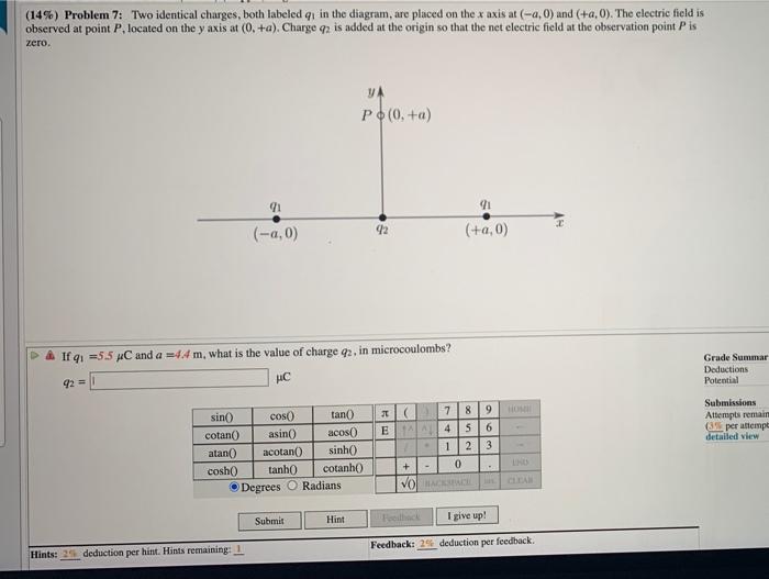 Solved (14%) Problem 7: Two identical charges, both labeled | Chegg.com