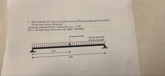 Solved 3. Show whether W21x44 is acceptable in terms of | Chegg.com