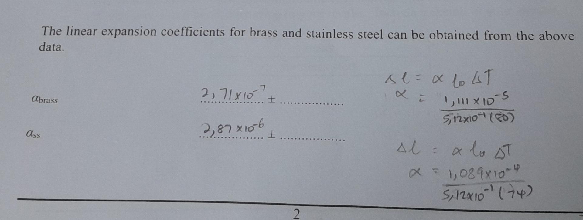 The linear expansion coefficients for brass and | Chegg.com