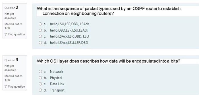 Solved What is the sequence of packet types used by an OSPF | Chegg.com